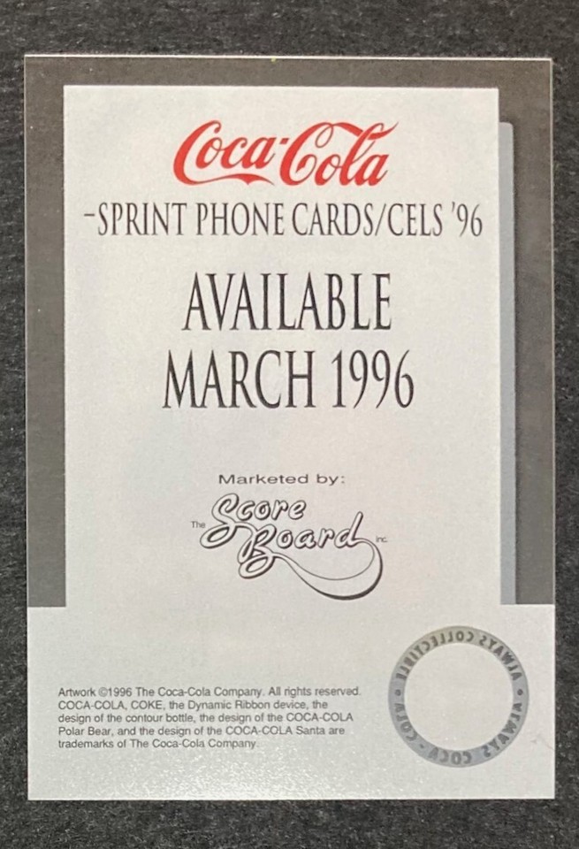 COCA-COLA SPRINT CEL CARD PROMO VERSION NUMBER 11 COKE SCOREBOARD 1996 ...