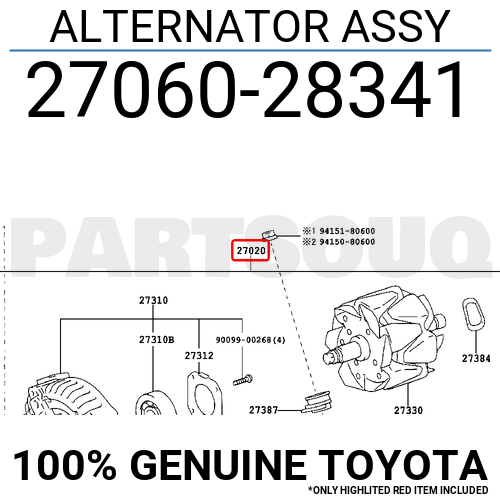2706028341 Genuine Toyota ALTERNATOR ASSY 27060-28341 | eBay