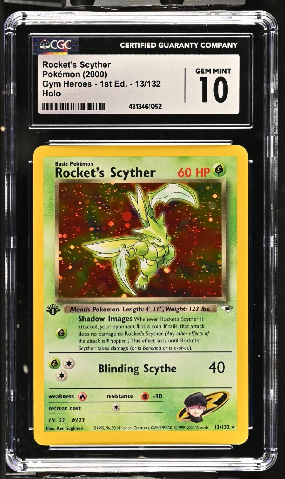 CGC 10 GEM MINT Rocket's Scyther 1st Edition 13/111 Gym Heroes Holo ...