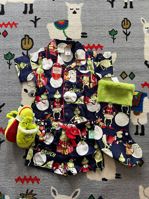 PETER ALEXANDER GRINCH PJ SET SIZE 2 & MATCHING SLIPPER SIZE 7-8 BNWT ...