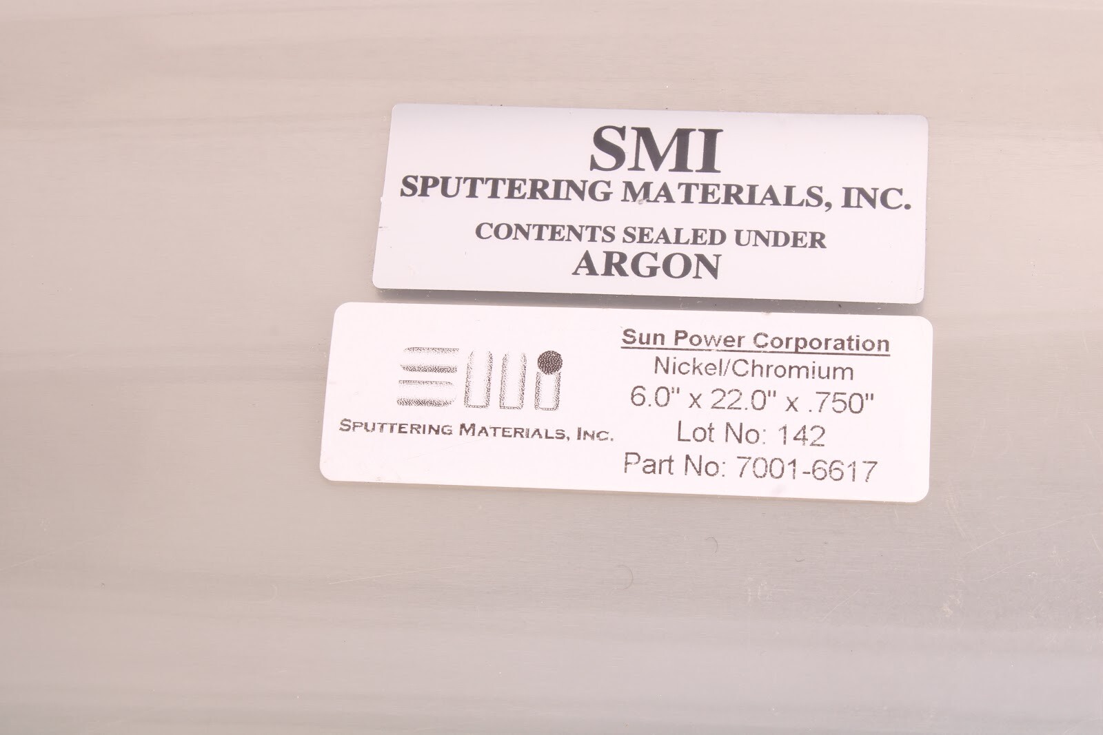 SMI / Sputtering Materials 7001-6617 Nickel Chromium 6.0'x 22.0"x.750 ...