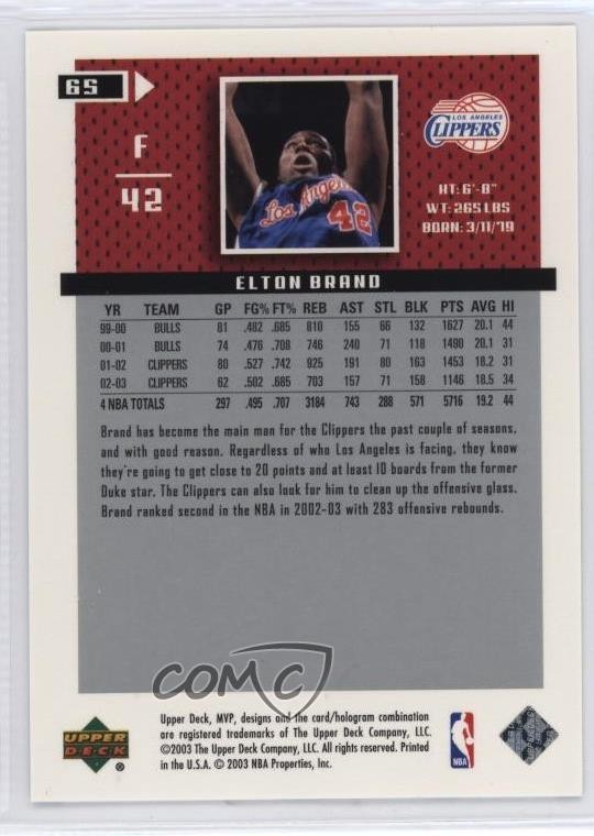 2003-04 Upper Deck MVP Silver Elton Brand #65 | eBay
