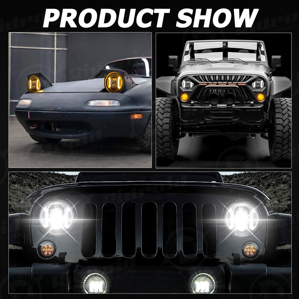 Pair 7"inch Round LED Headlights With DRL Turn Signal For Chevy Truck ...