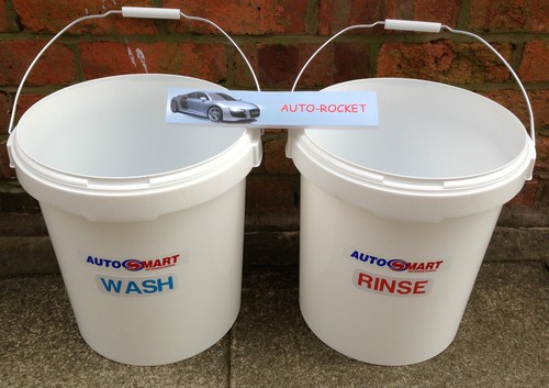 2 x Car Wash Buckets (20 Litres) Wash & Rinse, with Autosmart labels ...
