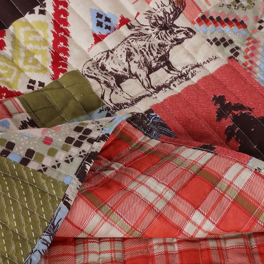 RUSTIC LODGE Full Queen QUILT SET: RED PLAID REVERSIBLE WESTERN CABIN ...