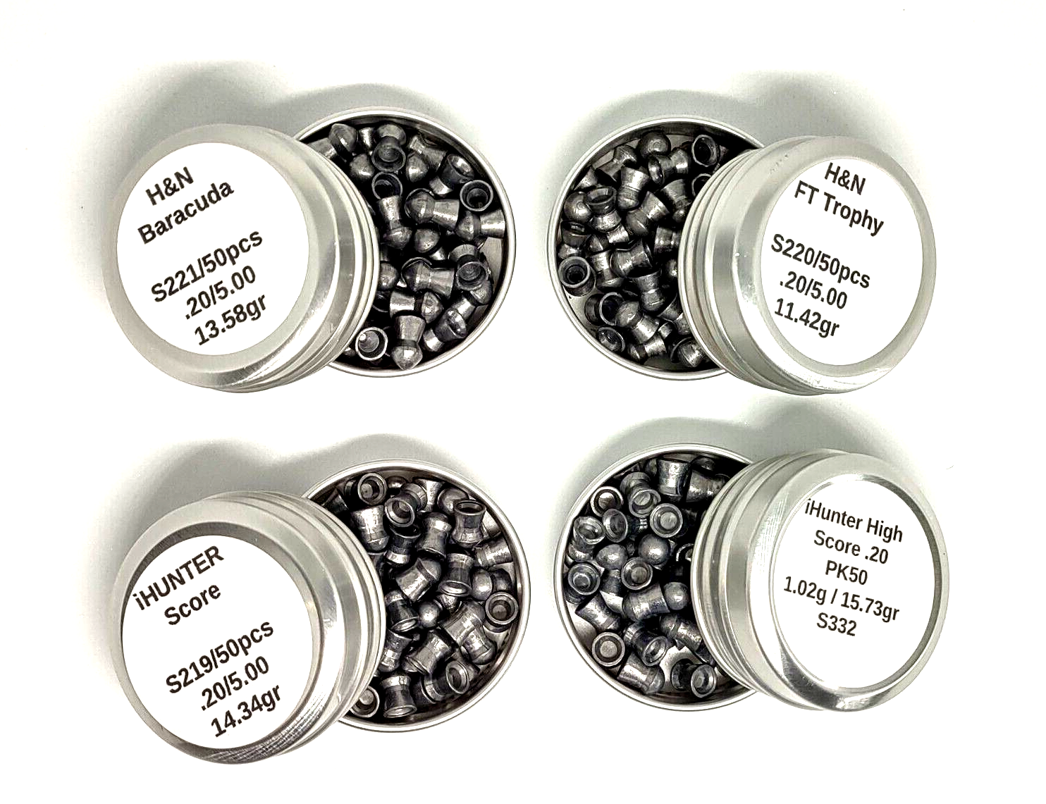 H&N / iHunter 200 Count 4 Type PELLET SAMPLER 5mm .20 Caliber Pellets ...