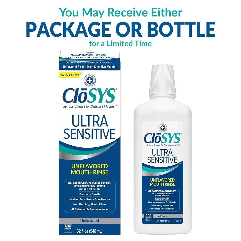 Closys Ultra Sensitive Mouthwash, 32 Ounce, Unflavored (Optional Flavor ...