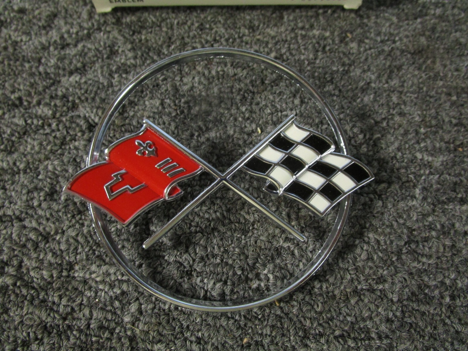 62 corvette die cast chrome plated front nose cross flag emblem GM NOS ...
