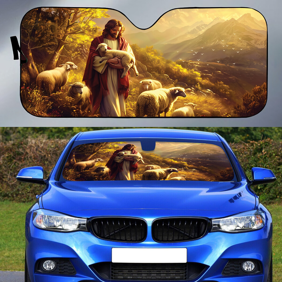 Jesus And Lamb Car Sunshade Lambs Of God Auto Sunshade Jesus Windshield ...