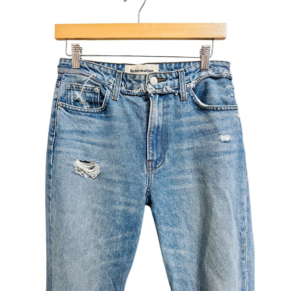 Reformation Cropped Cigarette savu jeans Distressed Ripped Knee Denim ...