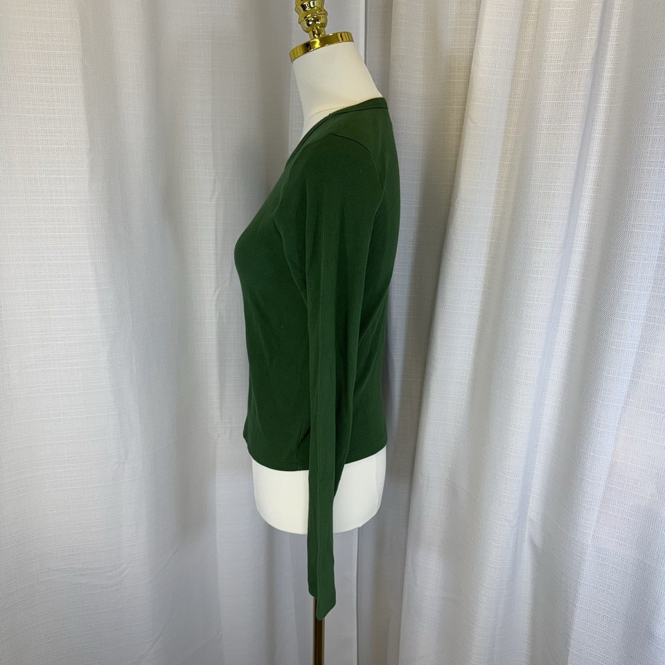 Anthropologie Maeve Top Green Long Sleeve Ribbed Preppy Base Layer Knit ...