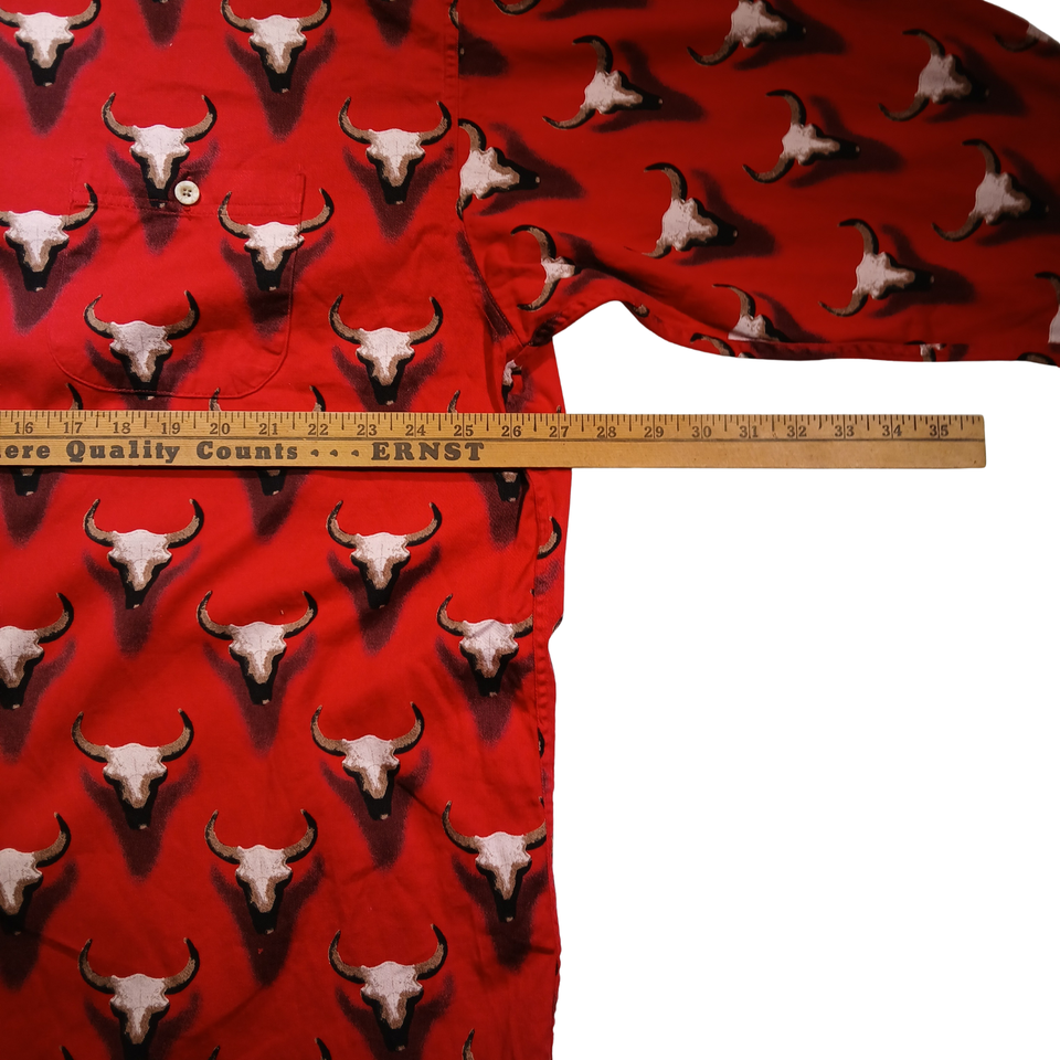 VTG Barn Fly Shirt Mens XL Red Bull Skull All Over Print Western Rodeo ...