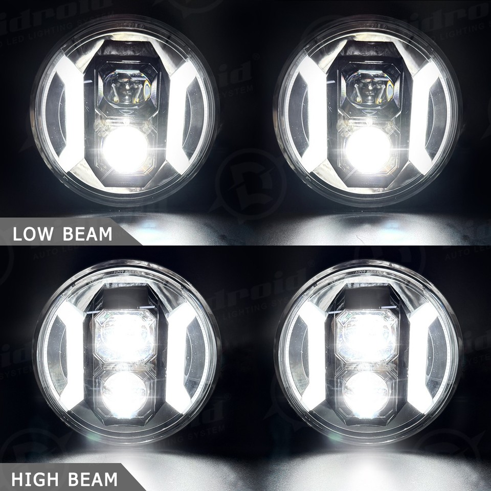 1PCS 7" inch Round LED Headlight &Turn Signal + DRL Fit For 1950-1979 ...