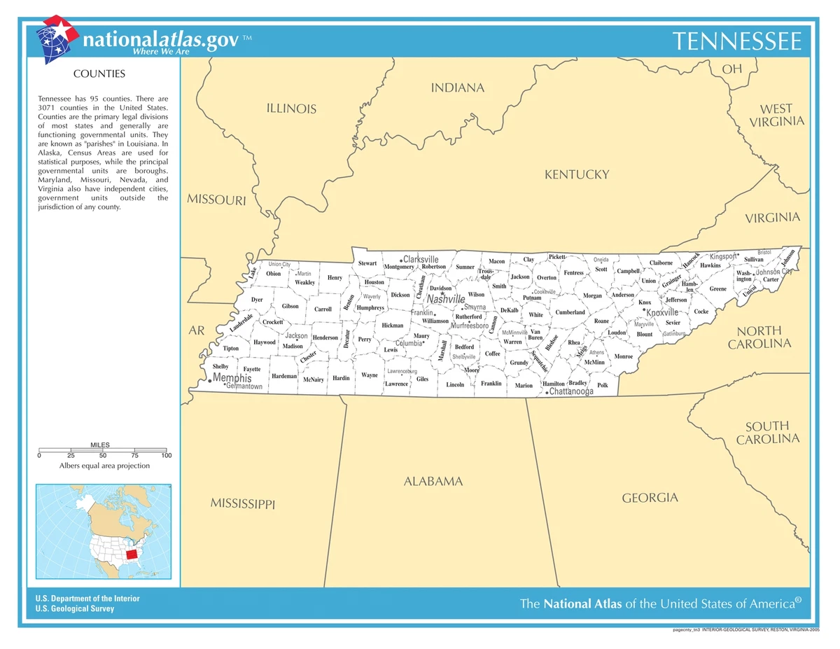 Detailed County Map Of Tennessee