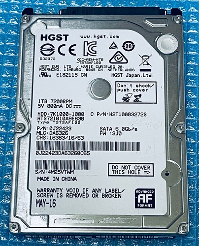 HGST 1TB 2.5" 7200RPM Sata HDD Hitachi 7K1000-1000 HTS721010A9E630 ...