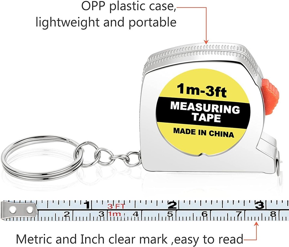 Keychain Tape Measure Functional Mini Retractable Measuring Tape 1 m/ 3 ...