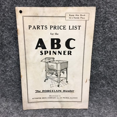 1920s? Parts Price List For ABC Spinner Porcelain Washer Altorfer Bros ...