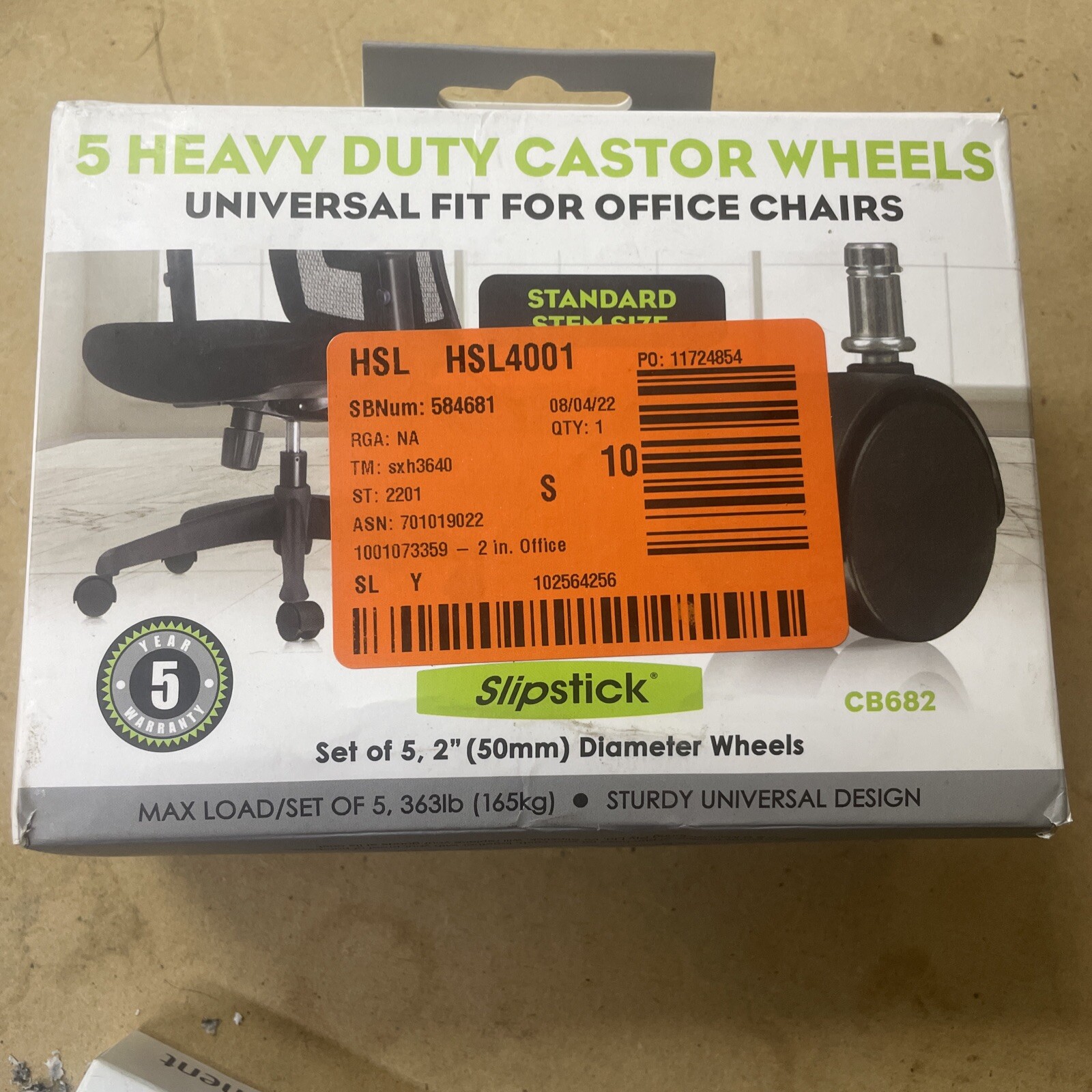 Slipstick 2 in. Office Chair Caster Wheel (Set of 5) New Free Shipping ...
