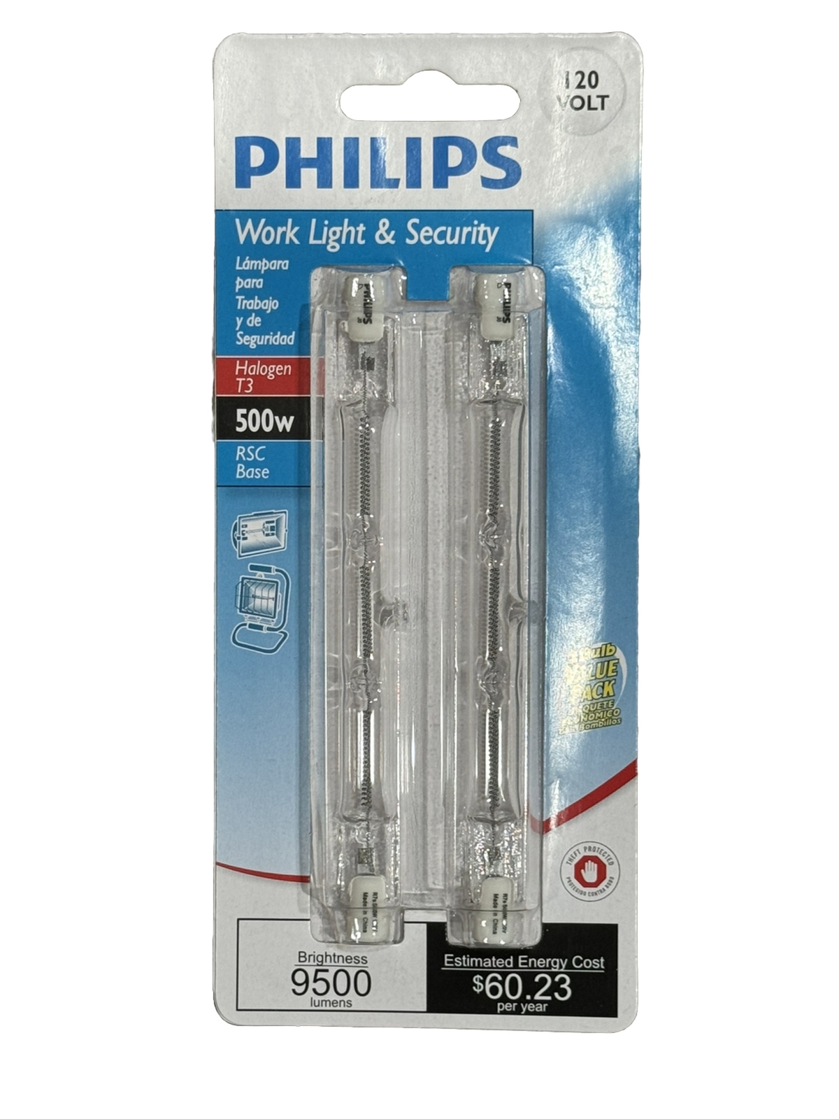 Philips Work Light Security Bulb, 500W 120V Clear, RSC Base T3, 2 Pack ...