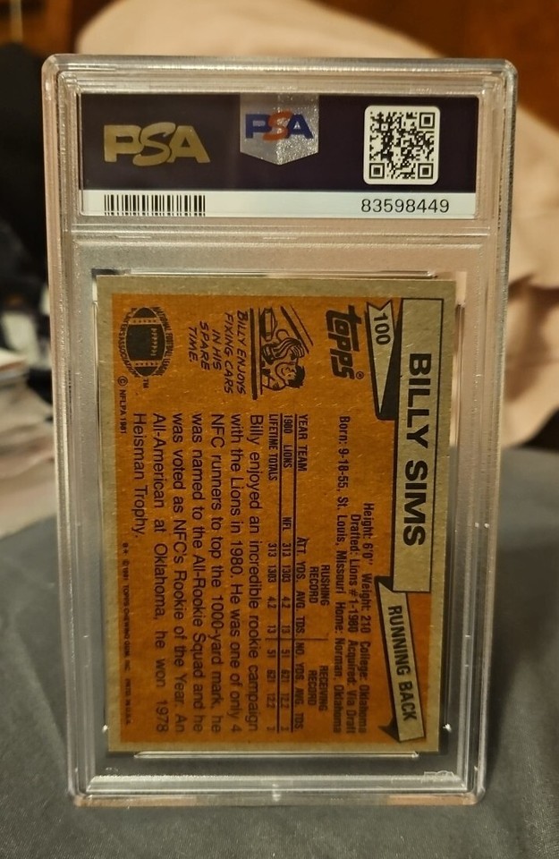 1981 Topps Billy Sims #100 PSA 10 GEM MINT Rookie RC | eBay