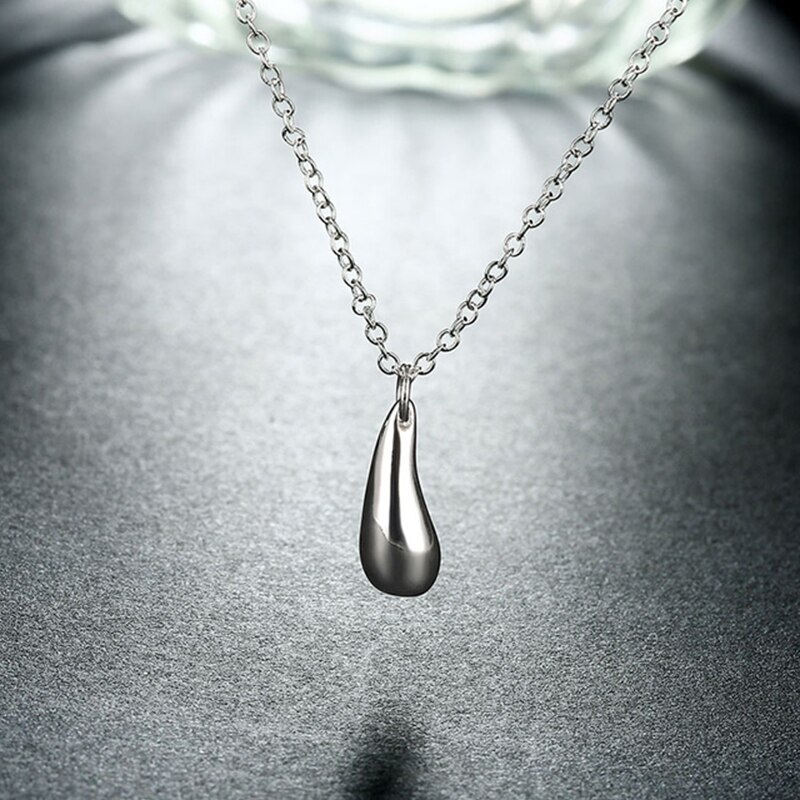 925 Silver Small Water Drop Chain Pendant Necklace Women Anniversary ...