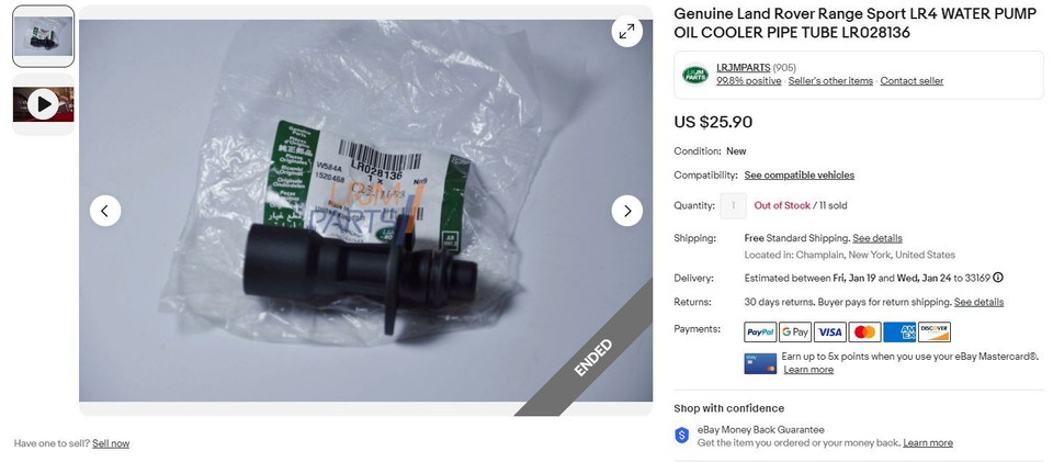 Genuine Land Rover Range Sport LR4 WATER PUMP OIL COOLER PIPE TUBE ...