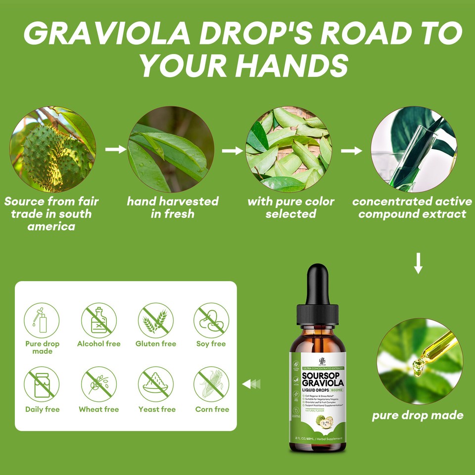 Organic Soursop Graviola Capsules 1800mg - Immune Support & Antioxidant ...