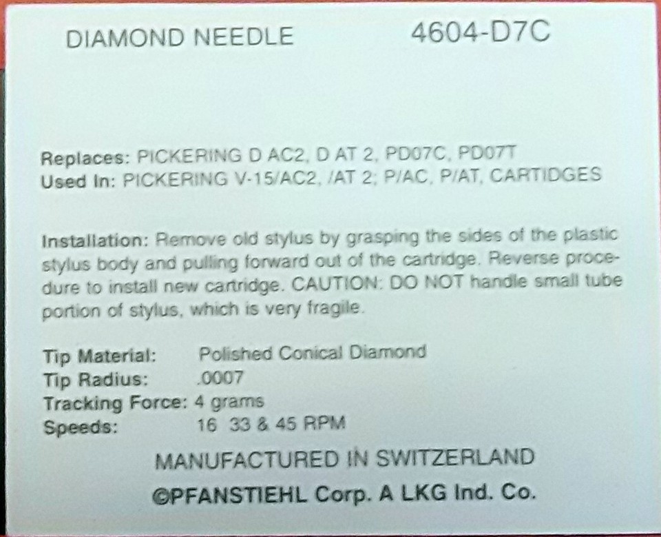 NEEDLE STYLUS for PICKERING PD07C DAT2 V15/AC2 V15/AT1 DAC2 DAT2 4604 ...