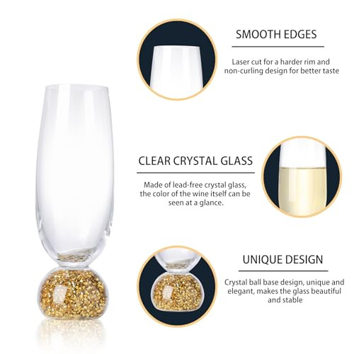2Pack 7oz Diamond Crystal Base Stemless Champagne Flutes, Hand Made ...