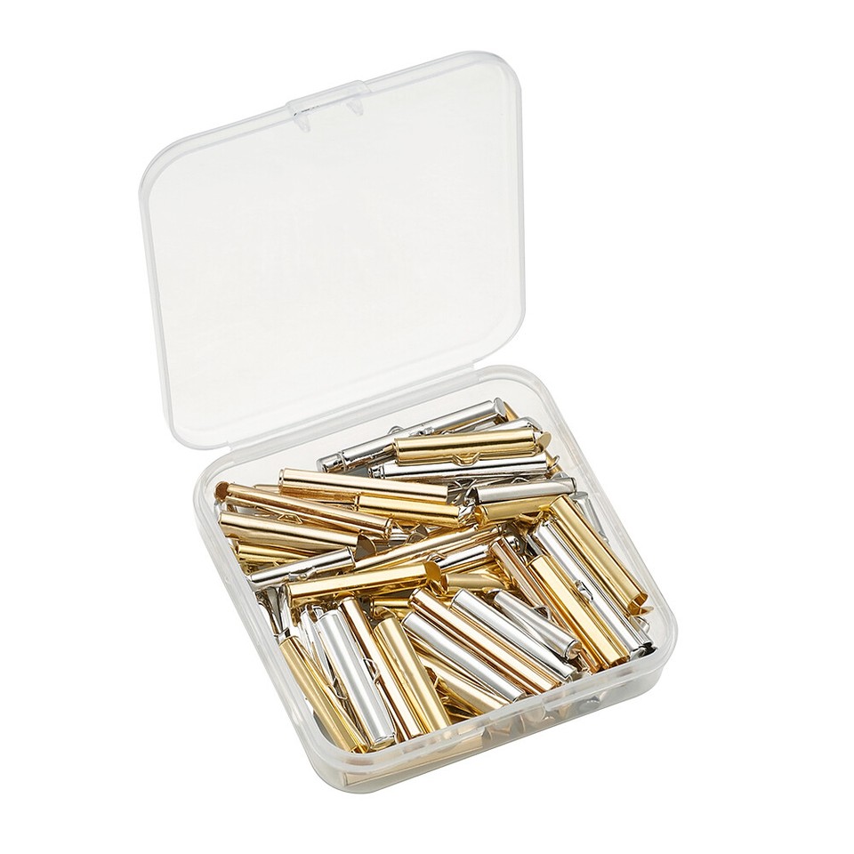 1Box Brass Slide On End Clasp Tubes Slider End Caps Crimp End Tube 19.5 ...