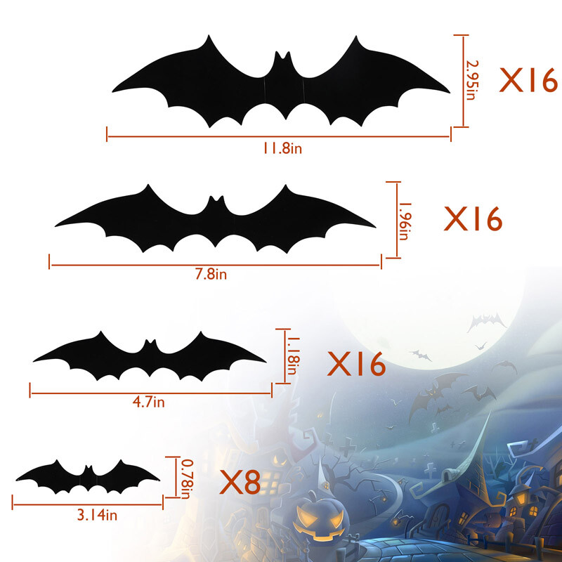 56pcs Halloween 3D Bats Decoration PVC Bat Wall Stickers for Home ...
