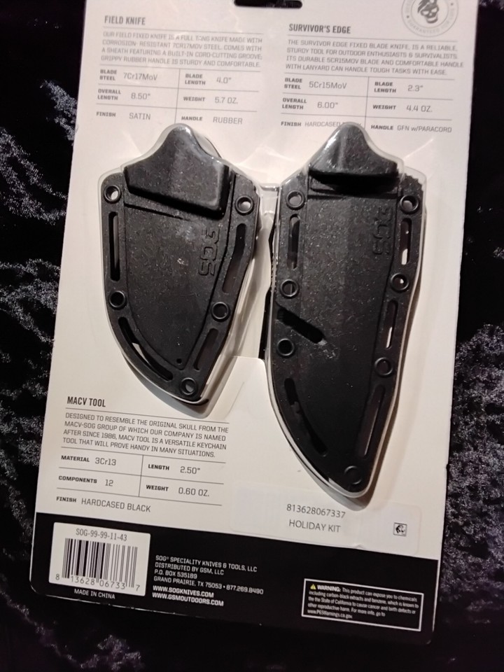 SOG Combo 3Pc Set Field Knife Survivors Edge Macv Tool Full Tang Fixed ...