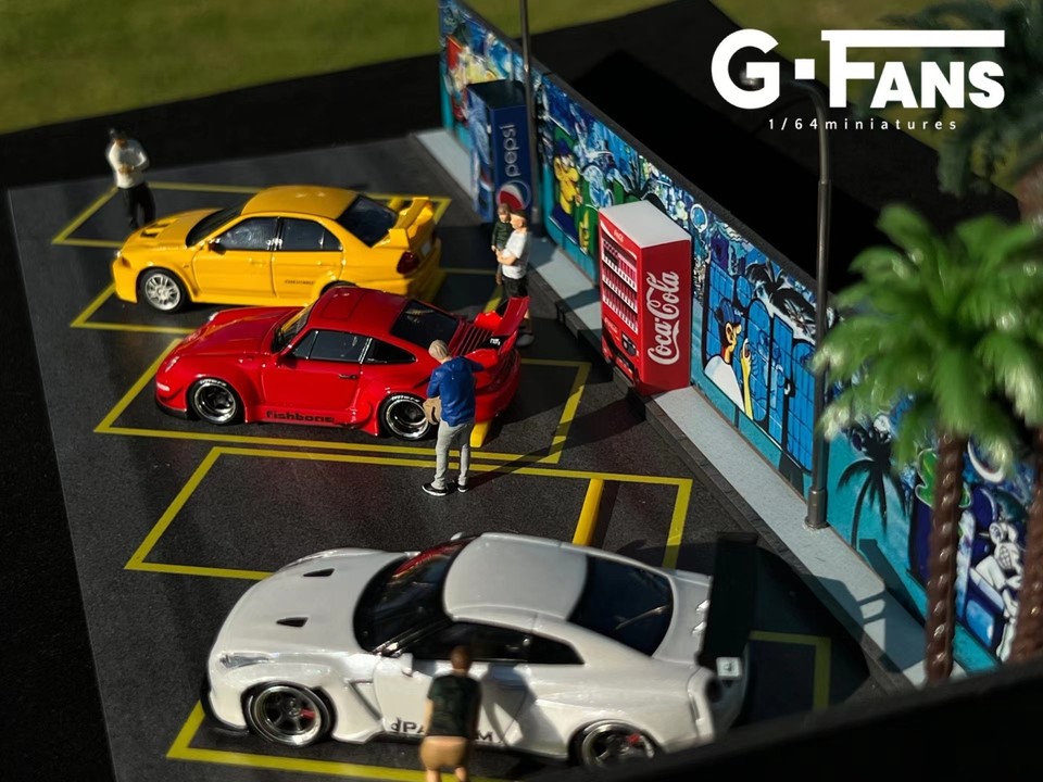 Diorama 1/64 Diecast Car Parking Lot Model LED Street Building Display ...