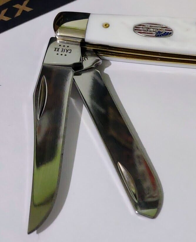 CASE XX TRAPPER JIGGED U.S.A. FLAG SHIELD HUNTING POCKET KNIFE WHITE ...