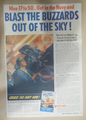 US Navy Recruiting Ad: Blast The Buzzards Out Of Sky ! 1942 Size 11 x ...