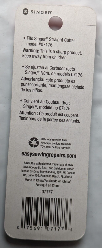 SINGER 07177 Straight Cutter Replacement Blades 6pk Sewing Craft ...
