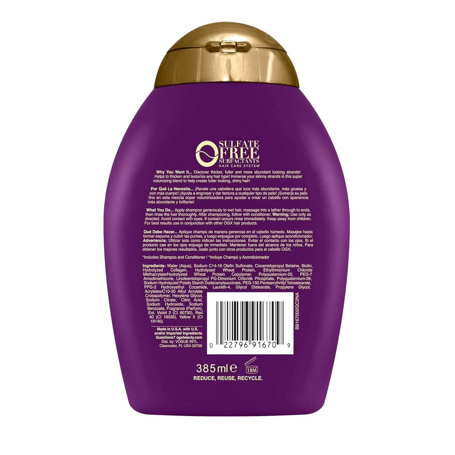 OGX Thick & Full + Biotin & Collagen Volumizing Shampoo for 72+ Hours ...