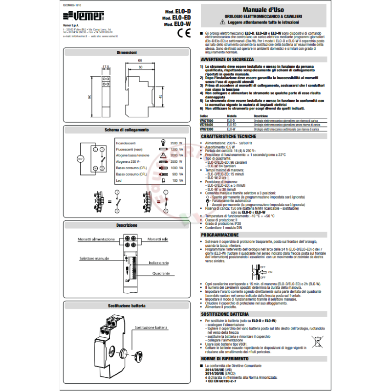 VEMER TIME SWITCH MECHANICAL CLOCK DAILY VP877500 ELO-D TIMER | eBay