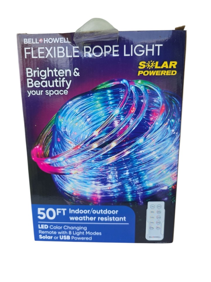 BELL+HOWELL Rope Lights LED Color Changing 50 ft - 8 Light Modes Solar ...