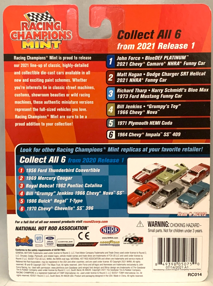 1966 Chevy Nova SS Red Bill Grumpy Jenkins 2021 Racing Champions Mint ...