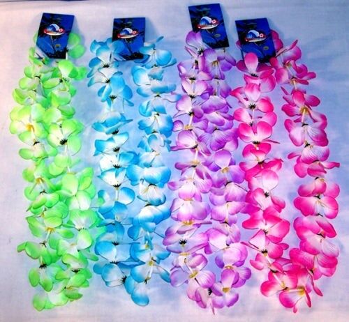 6 TWO TONE ASST COLOR HAWAIIAN FLOWER LEIS luau lei party hwaii lays ...