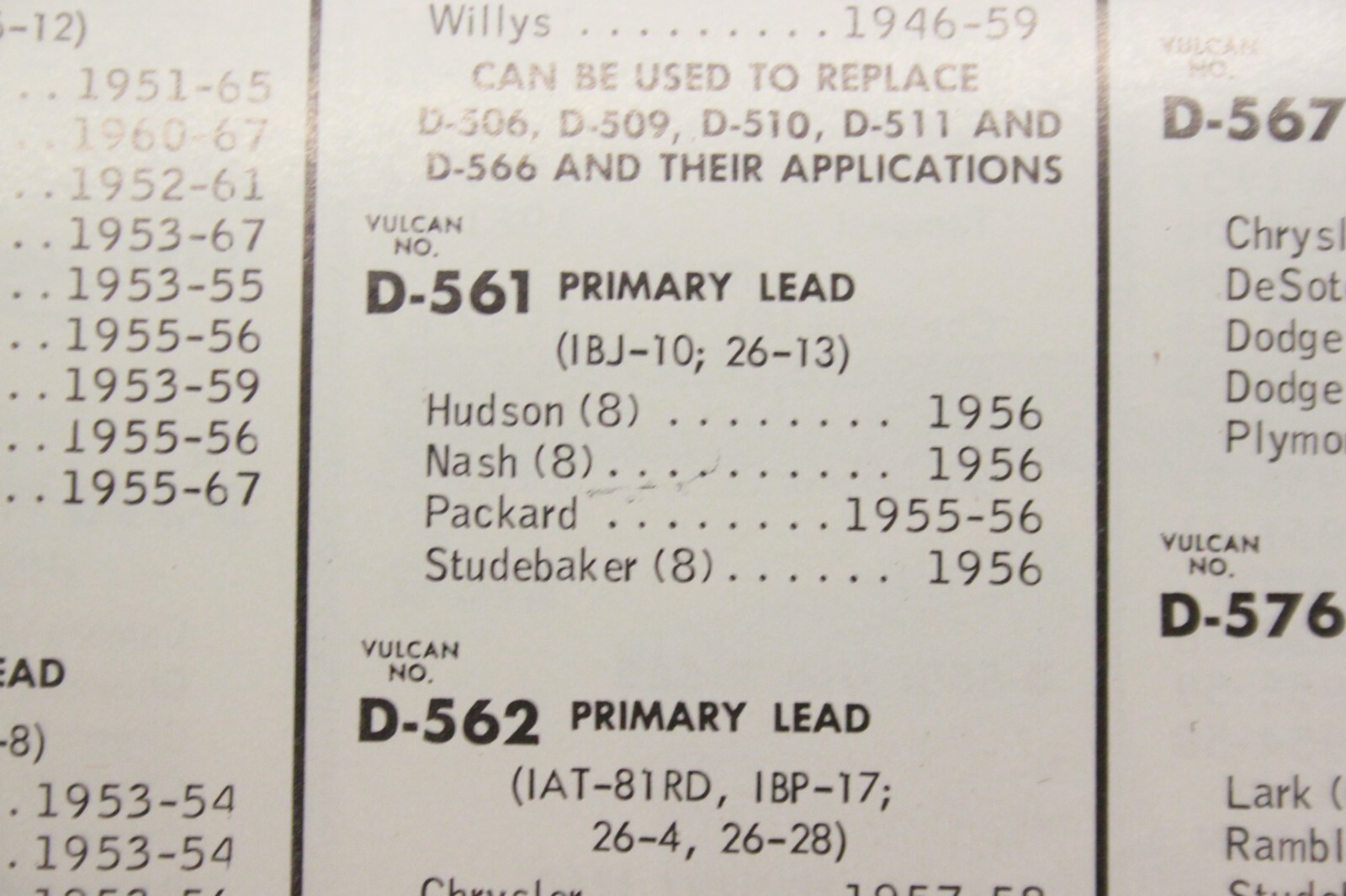 NORS 1956 Hudson Nash Packard Studebaker Distributor Lead Cable IBJ-10 ...