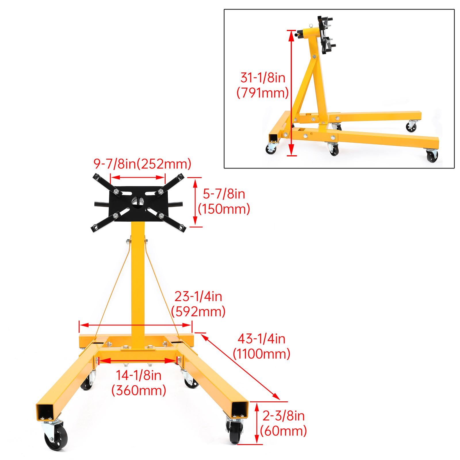 2000lb Steel Adjustable Engine Stand Folding Motor Hoist Dolly Mover ...