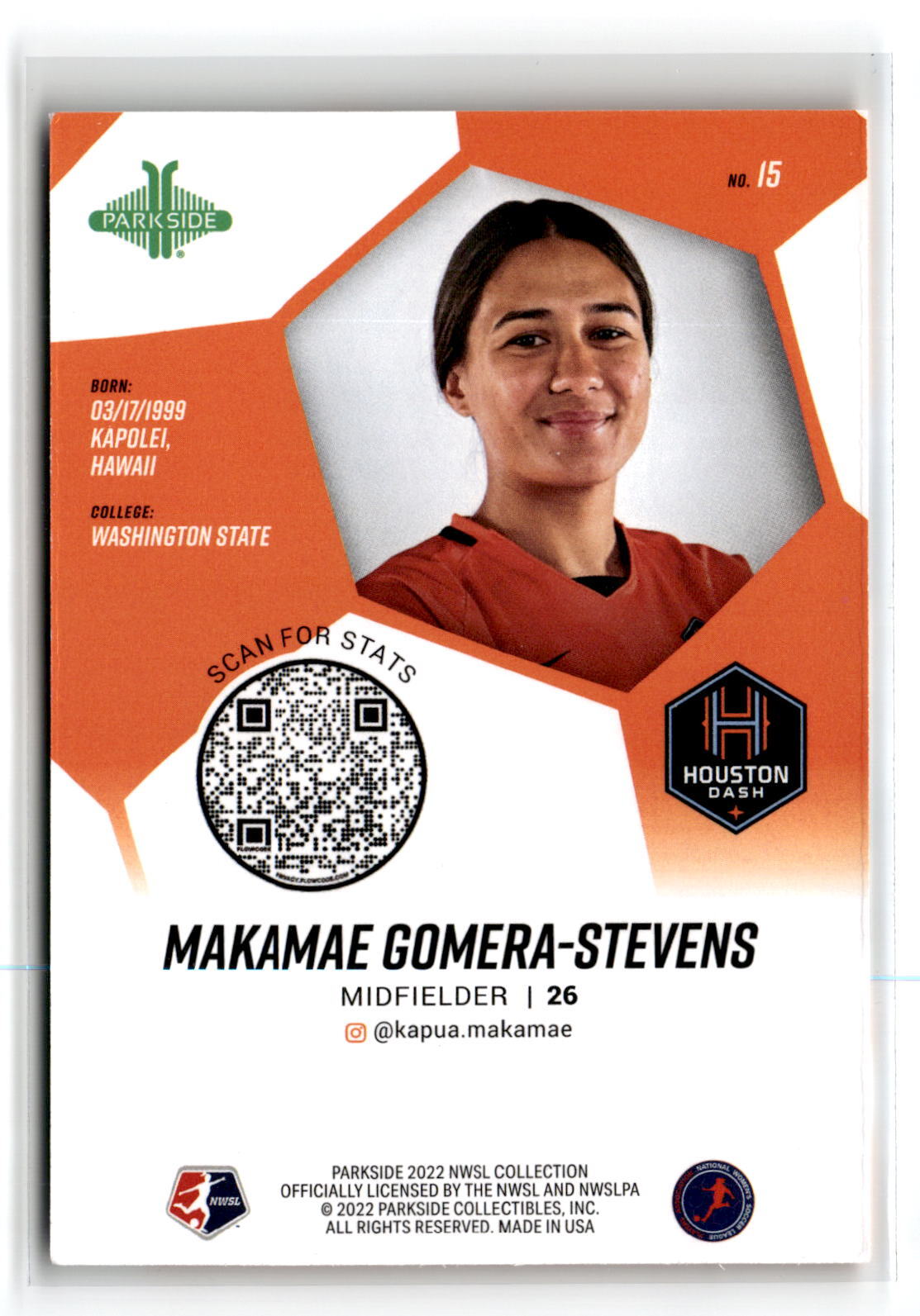 2022 Parkside NWSL #15 Makamae Gomera-Stevens Houston Dash 202413 | eBay