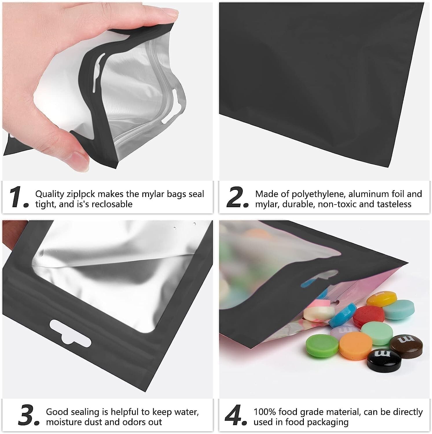 100pcs Mylar Pouch Zip Lock Food Storage Foil Bags Smell Proof Bags ...