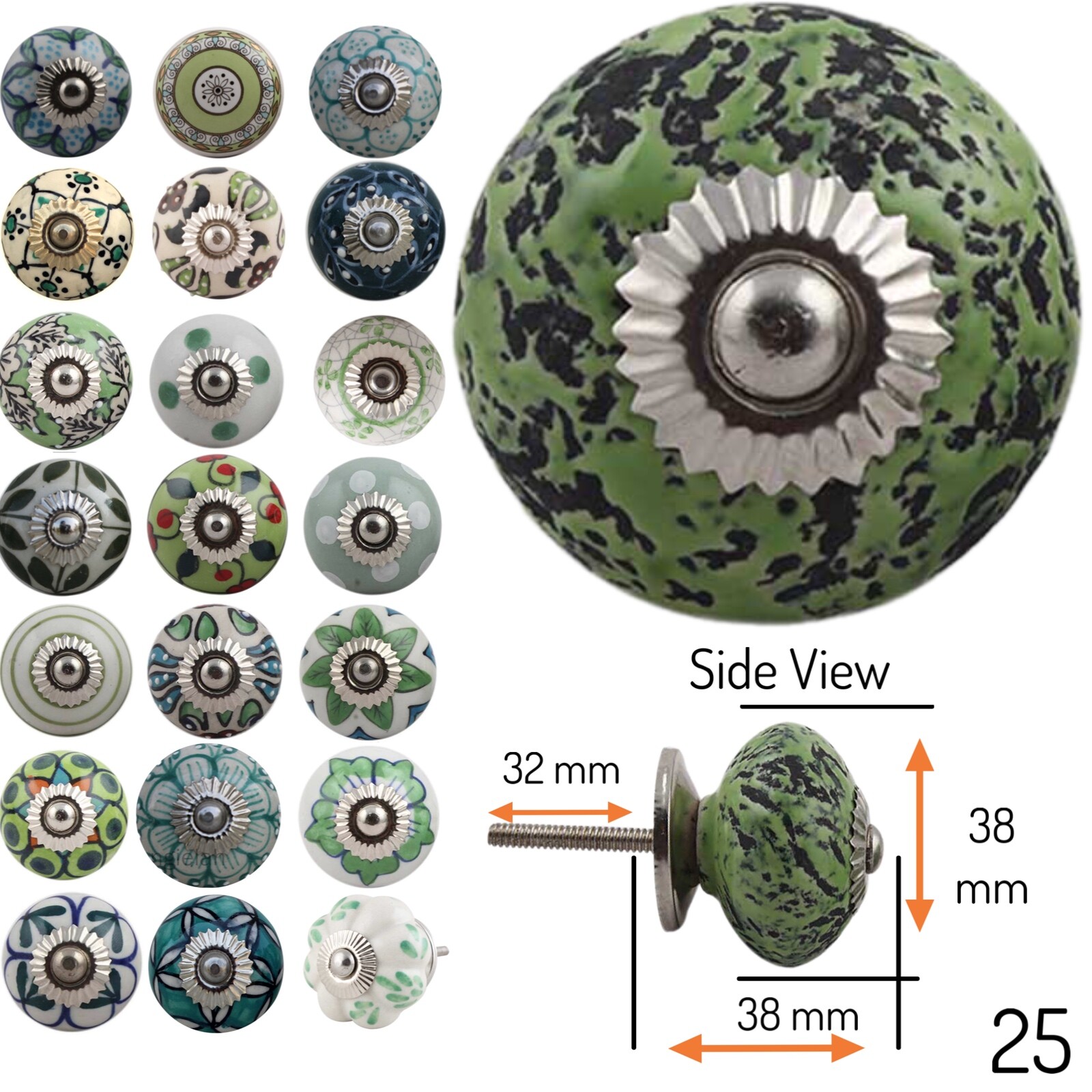 Ceramic GREEN Door Knob Vintage Shabby Chic Cupboard Handles DRAWER Quality | eBay