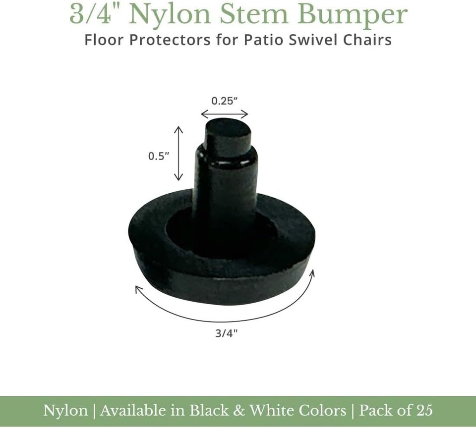 3/4 Inches Nylon Stem Bumper, Glides, Floor Protectors for Patio Swivel ...