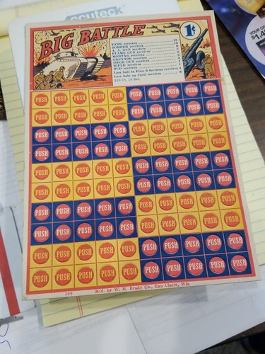 Rare Antique Punch Board Game WW1 WW2 BIG BATTLE 1 Cent Soldiers W.H ...