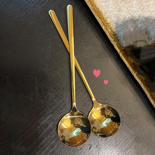 Stainless Steel Big Head Round Spoon Net Red Golden Dinner Long Handle ...