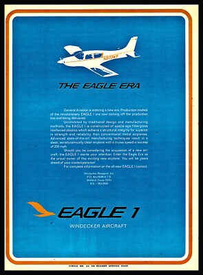 1974 WINDECKER Eagle I All Composite Aircraft Original Plane AD | eBay
